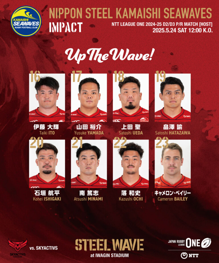 NTTジャパンラグビー リーグワン2024-25 D2/D3 入替戦 第1戦／マツダスカイアクティブズ広島戦 | 日本製鉄釜石シーウェイブス